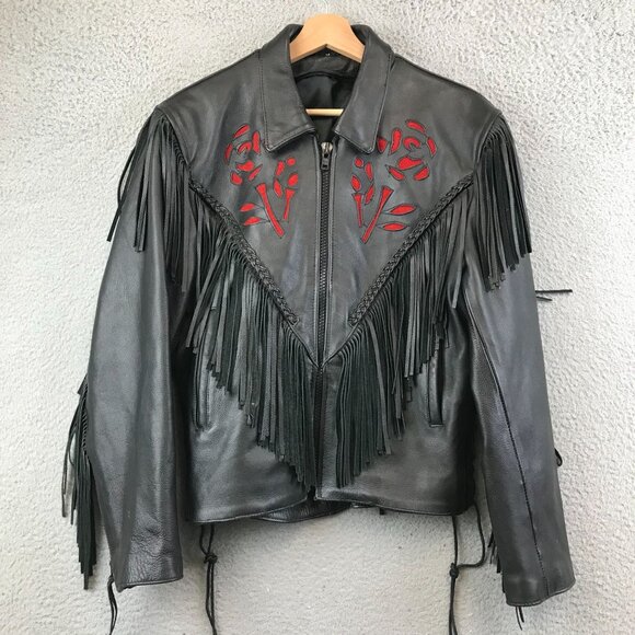 unknonw | Jackets & Coats | Vintage Black Leather Motorcycle Jacket Red ...
